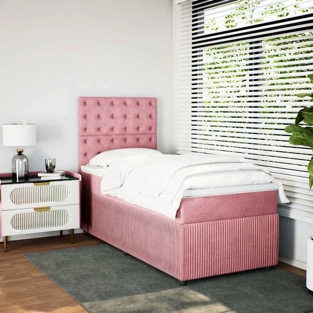 Box spring postel s matrací růžová 100x200 cm samet 3294579