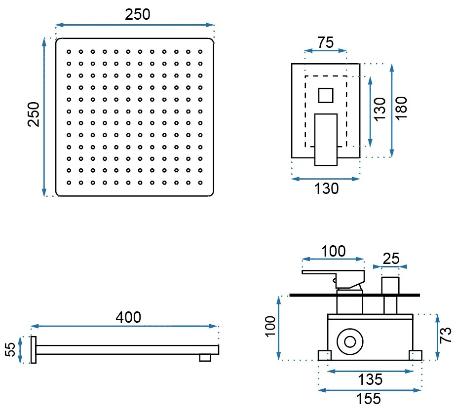 Sprchový komplet REA FENIX + BOX s podomítkovou baterií, chrom