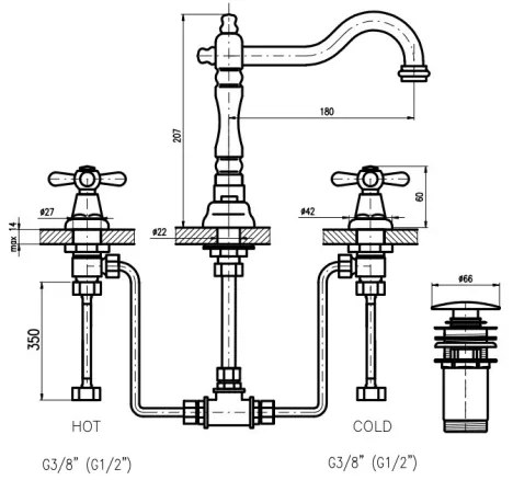 RAV Slezák MK132.0SM - Umyvadlová baterie + výpusť MORAVA RETRO stará mosaz