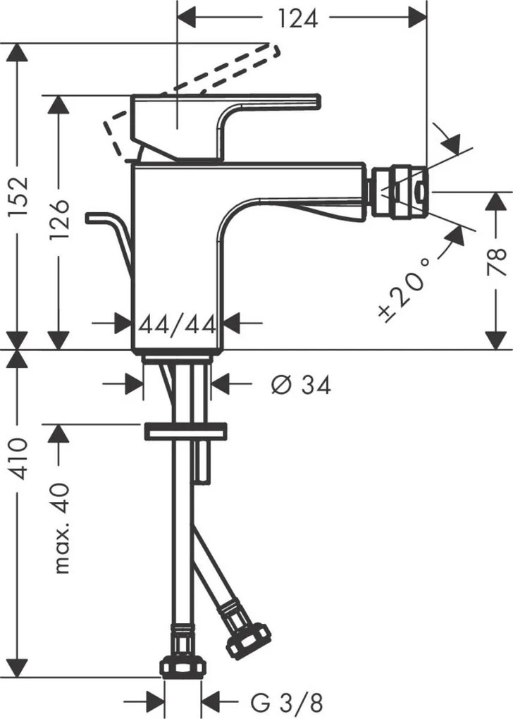 Hansgrohe Vernis Shape, bidetová baterie stojánková s odtokovou garniturou, černá matná, HAN-71211670