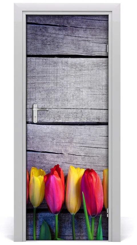 Samolepící fototapeta na dveře barevné tulipány 75x205 cm