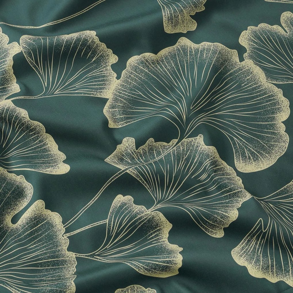 Goldea povlečení z bavlněného saténu - listy ginkgo na tmavě zeleném 240 x 220 a 2ks 70 x 90 cm