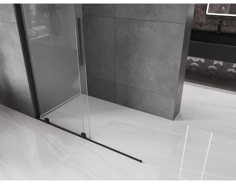 Mexen Velar, posuvné dveře do otvoru typ Walk-In 140 cm, 8mm čiré sklo, černá matná, 871-140-000-03-70