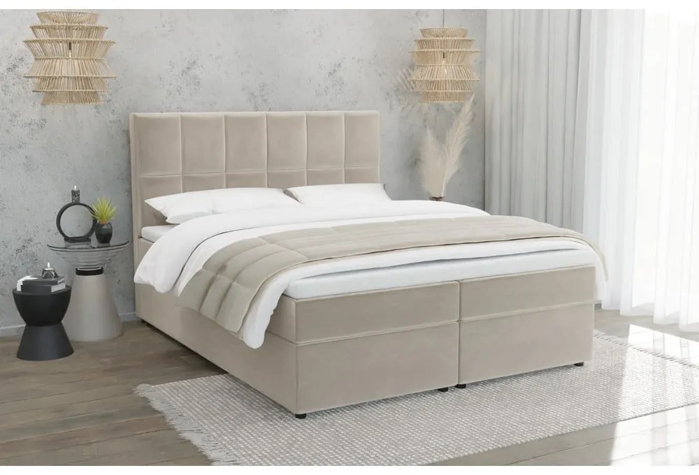 Béžová boxspring postel s úložným prostorem 140x200 cm Flip – Ropez