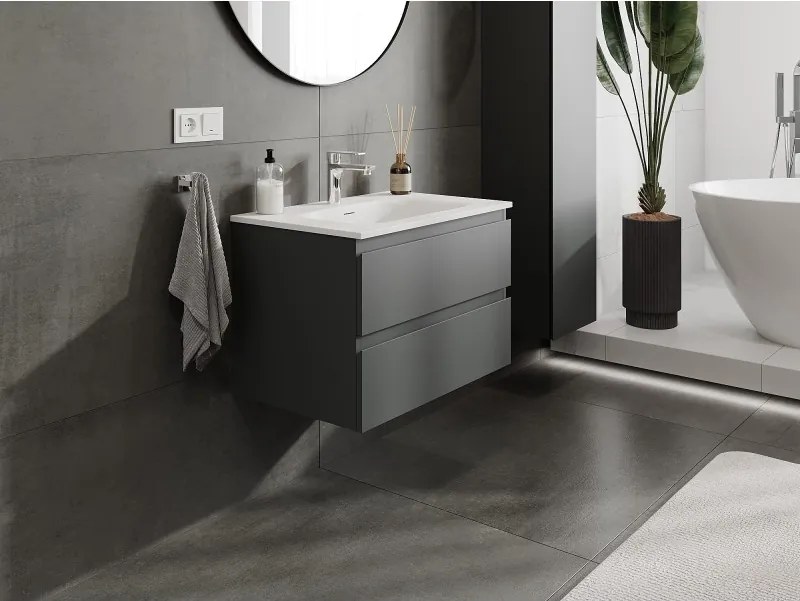 Mexen Orio, koupelnová skříňka 70 cm s umyvadlem Vela, 2 zásuvky, grafitová matná/bílá matná, 91A10-07047-2-BFF66-W23M01
