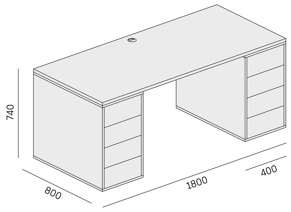 PLAN Kancelářský psací stůl s úložným prostorem BLOCK B03, bílá/grafit