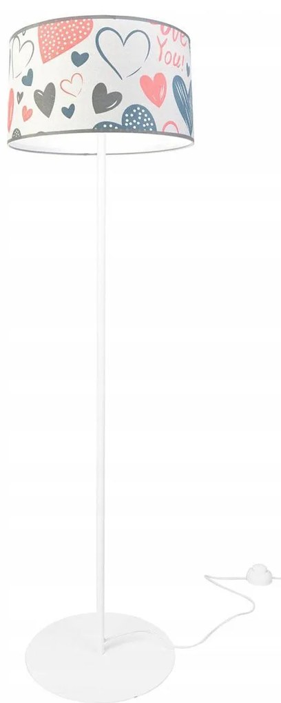 Dětská stojací lampa Heart, 1x bílé textilní stínítko se vzorem, (výběr ze 2 barev konstrukce), o, p