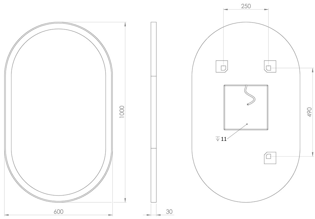 Sapho Sapho, PARGA oválné zrcadlo s LED osvětlením 60x100 cm, PG600