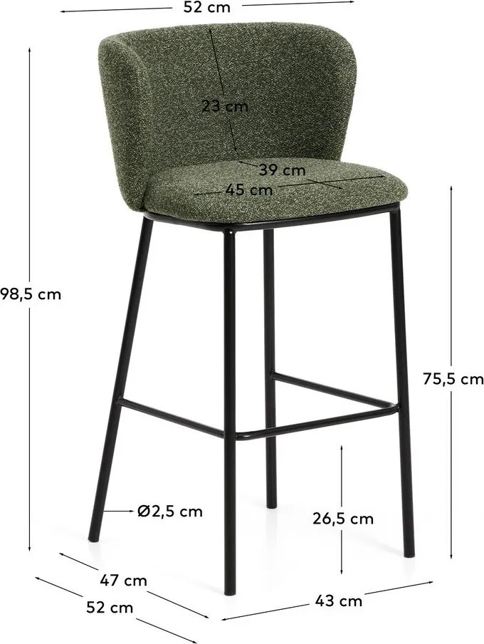Tmavě zelená čalouněná barová židle (výška sedáku 75 cm) Ciselia – Kave Home