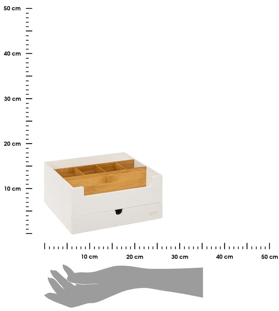 Kosmetický organizér Natureo, bílá/s dřevěnými prvky