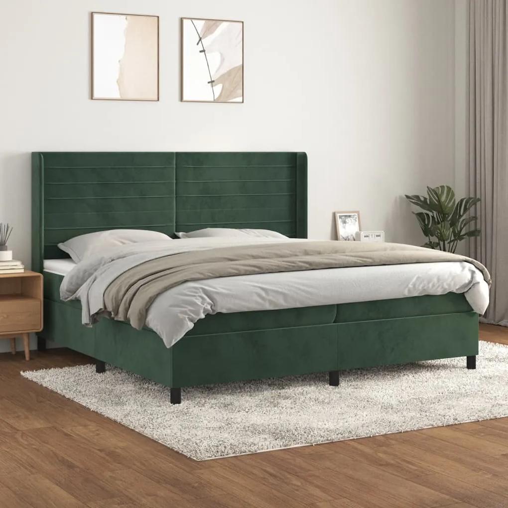 Box spring postel s matrací tmavě zelená 200x200 cm samet,  3132762