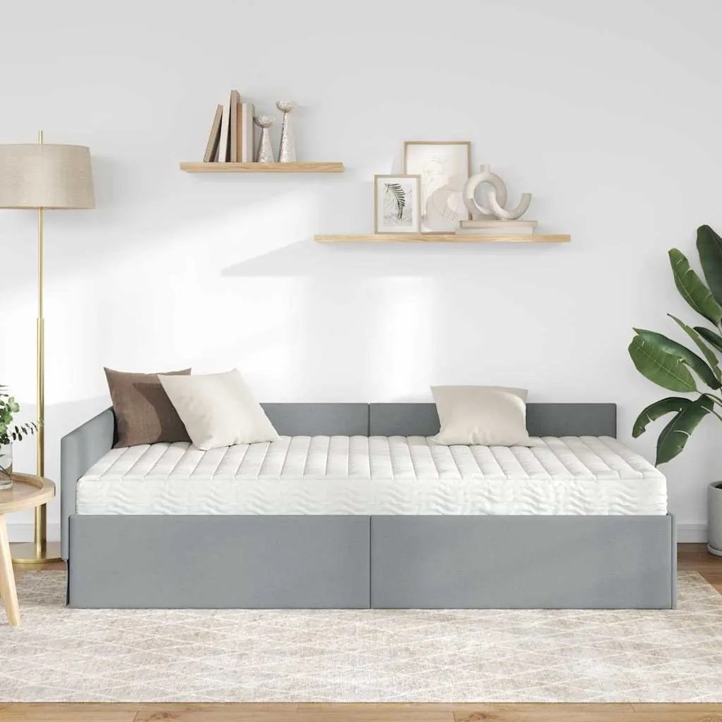 Rohový rám postele s matrací Jiný 2 ks Světle šedá textil 3393589