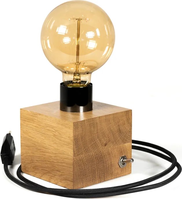 Noční Lampa Stolní Edison Dub přírodní 10x10 CM Retro žárovka E27 40W