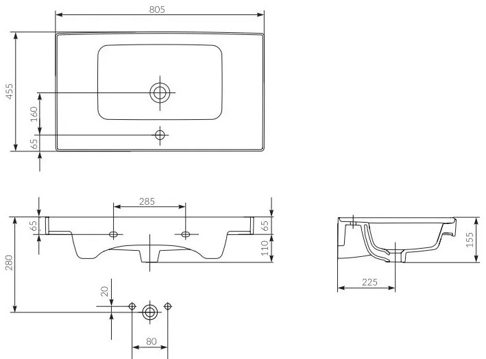 Cersanit Crea, závěsná skříňka s umyvadlem 80cm, set B110, šedá, S801-284