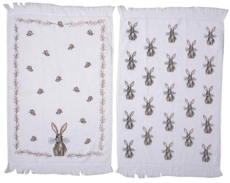 Sada 2ks kuchyňský froté ručník s králíčky – 40x66 cm