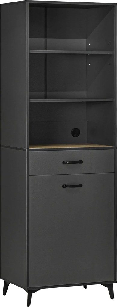 HOMCOM Kuchyňský Bufetový Kancelářský Úložný Jednotka 180 cm pro Kuchyň, Obývací Pokoj, Koupelnu - Průmyslový Design - Černé Kovové Nohy, Šedé Dřevo |