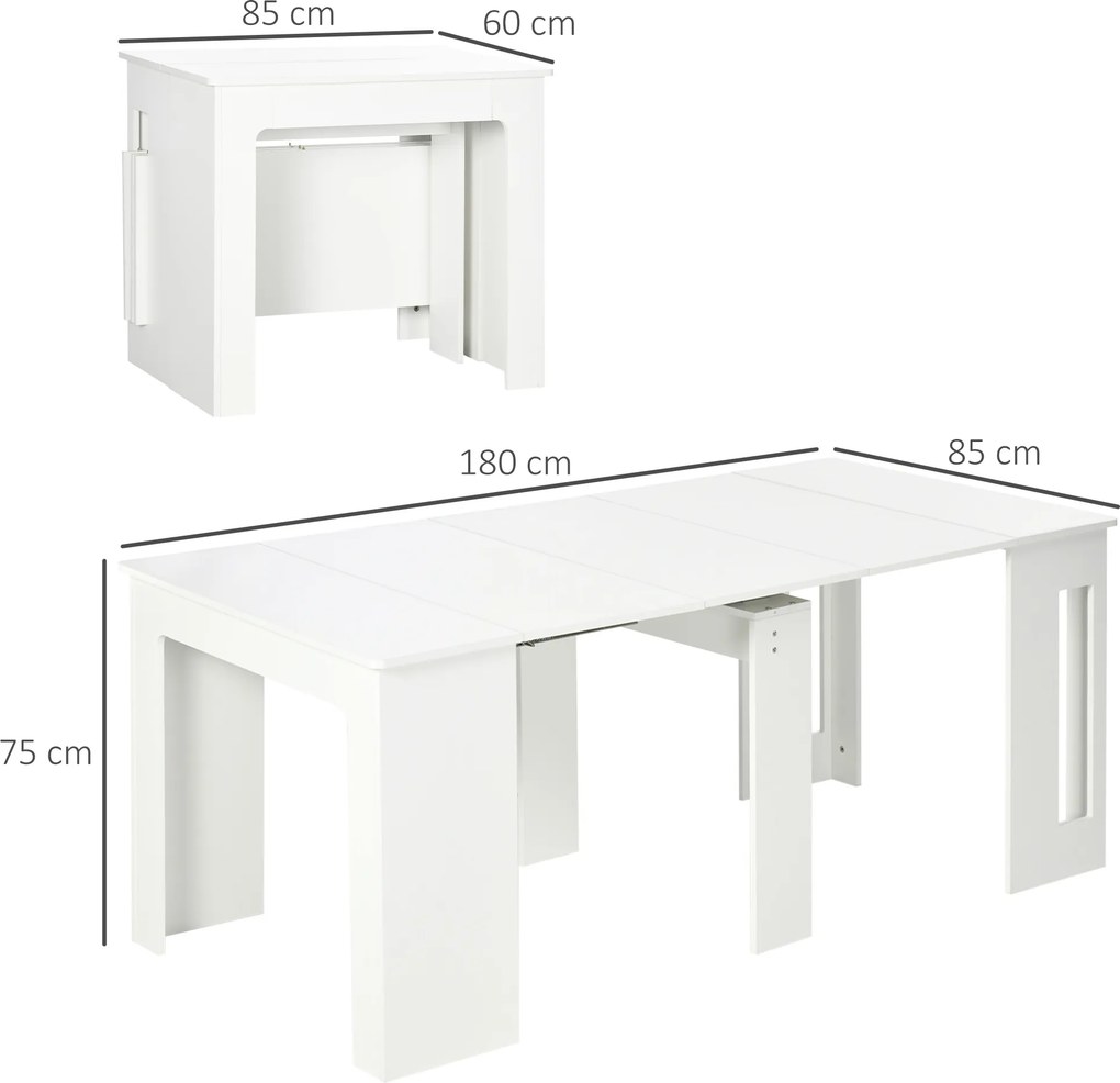 HOMCOM Jídelní stůl, skládací stůl, rozkládací kuchyňský stůl, jídelní stůl, dřevotřískové desky, 60-180 x 85 x 75 cm, bílý
