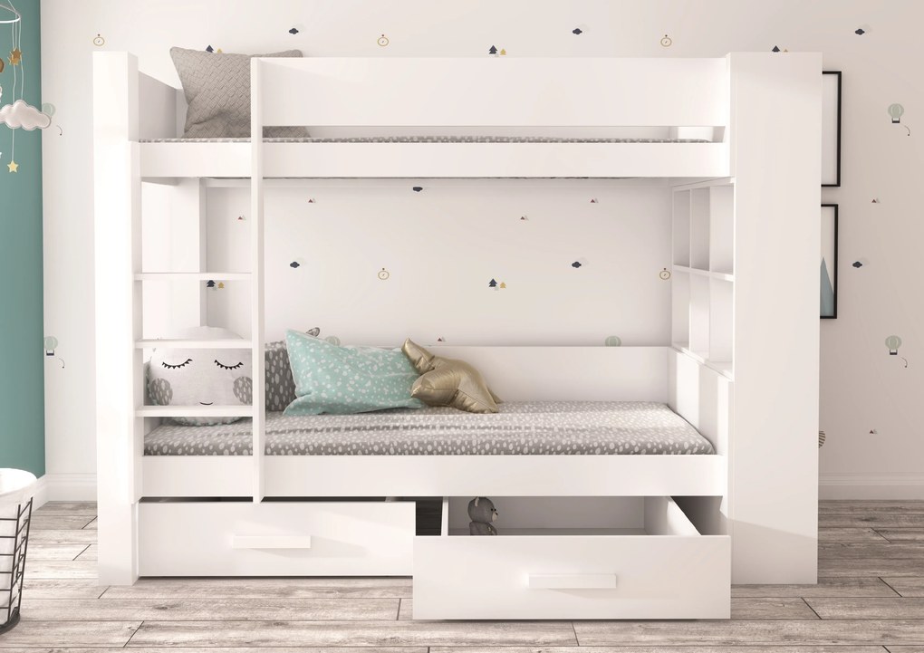 ADRK Furniture Dvoupodlažní postel pro dvě osoby s matracemi GARET 200x90 CH-Gar-W+OGOLD-230+M-E203