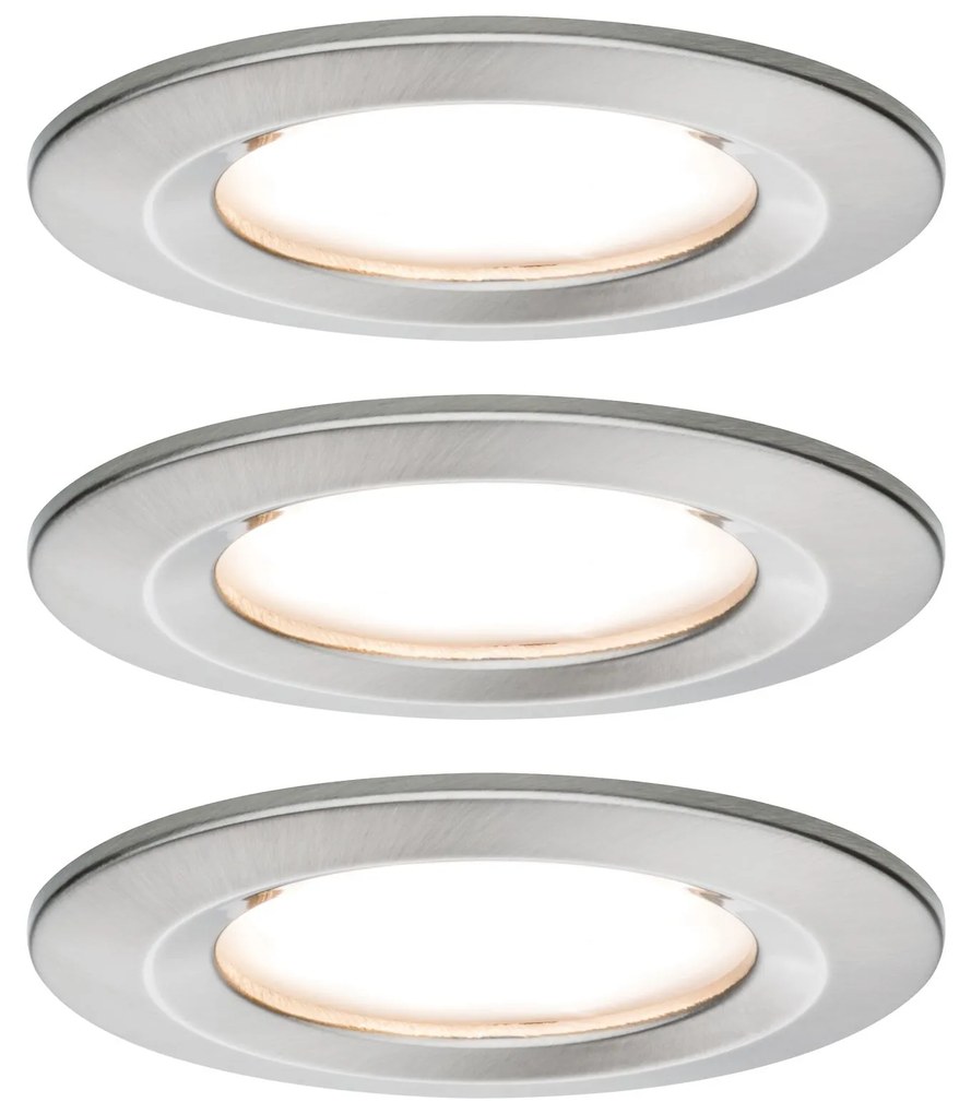 Paulmann 93494 LED Coin Nova round, set kulatých bodovek v úpravě broušená ocel, LED 3x6,5W 2700K tříkrokové stmívání, prům. 7,8cm, IP44