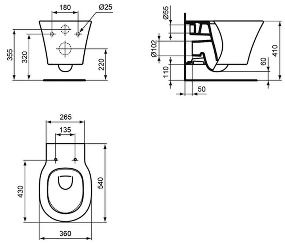 Ideal Standard Connect Air- Závěsné WC, AQUABLADE® 36x54cm, E005401