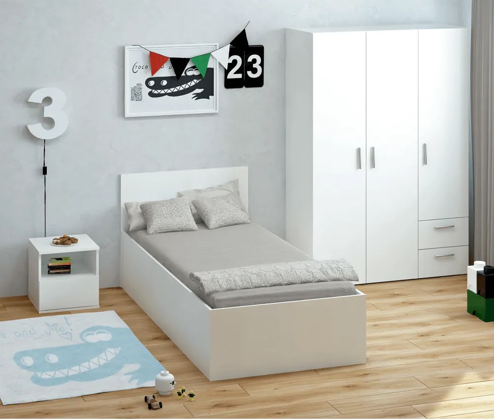 Postel s kovovým roštem a úložným prostorem, 90x200, bílá, DOLI
