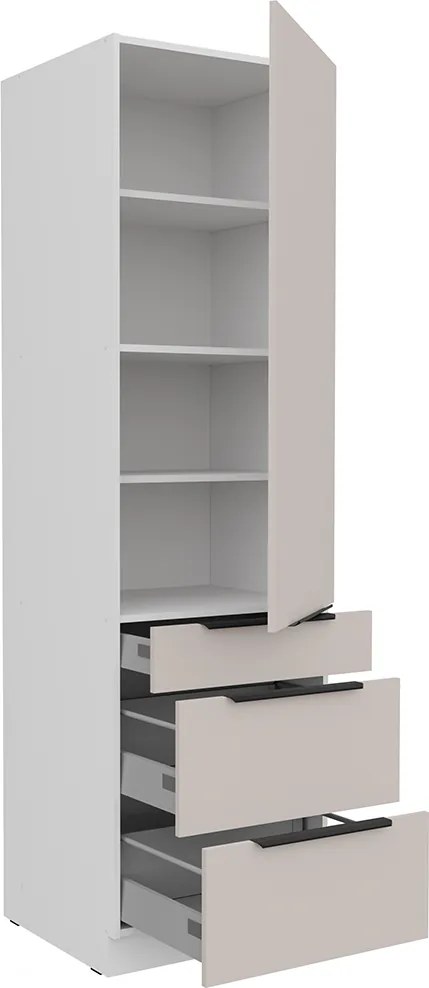 COMO | vysoká skříňka 60 DKS-210 3S1F potravinová | UNI DVÍŘKA | 60 cm | PREMIUM BOX | bílá/kašmír