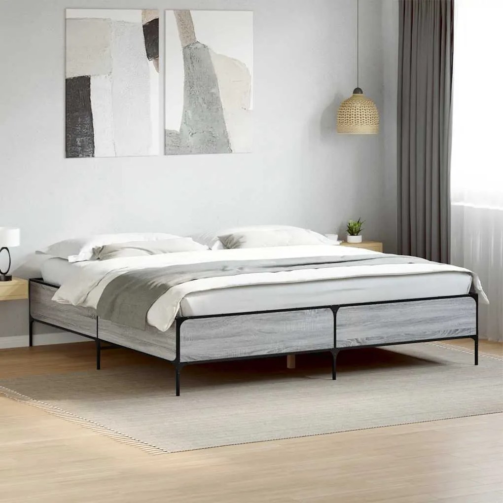 Rám postele šedý sonoma 180 x 200 cm kompozitní dřevo a kov 3279785