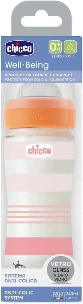 Chicco Láhev kojenecká sklo Well-being silikon 240 ml Kluk