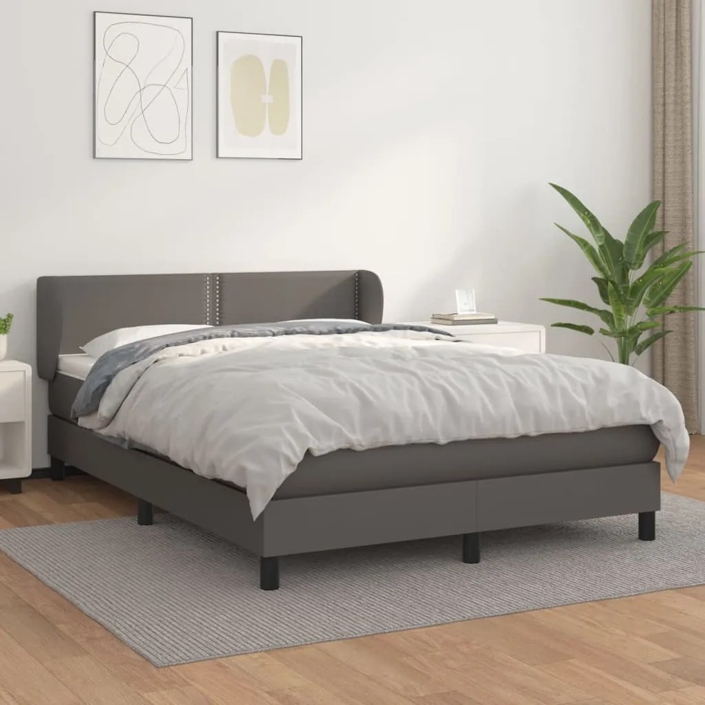 vidaXL Box spring postel s matrací šedá 140x200 cm umělá kůže