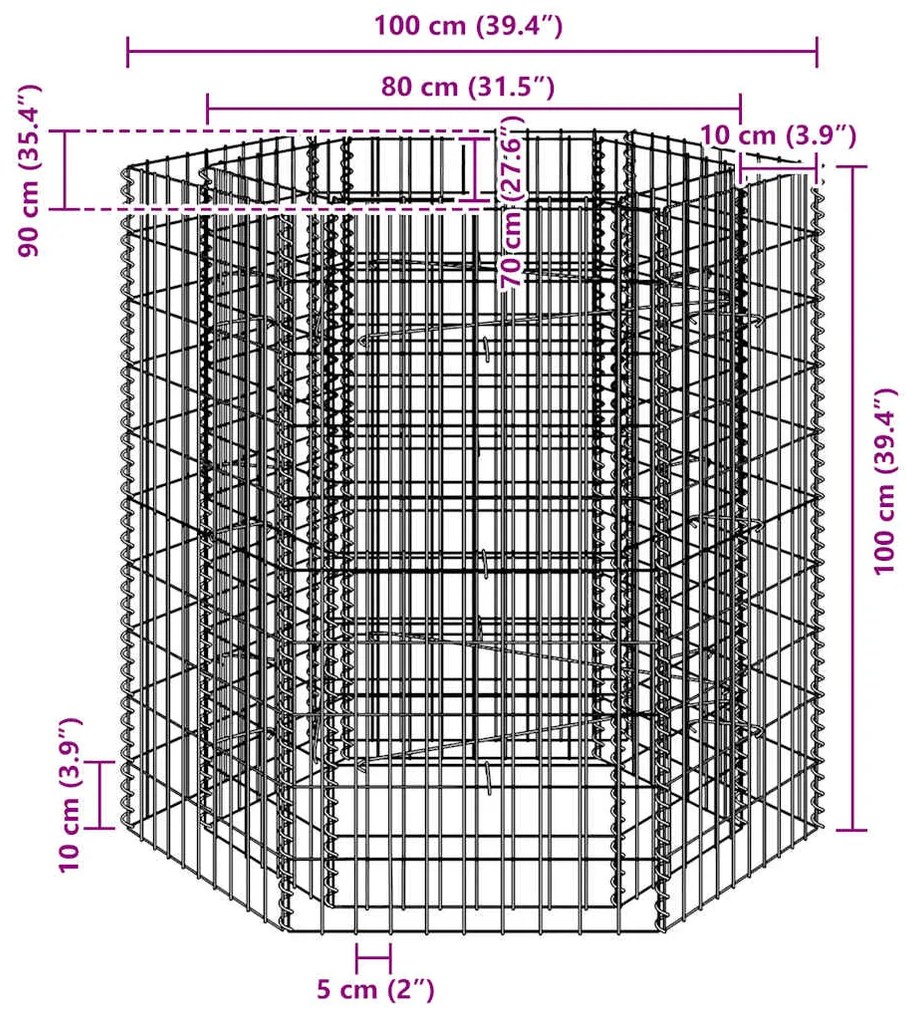 vidaXL Marketos Šestihranný gabionový vyvýšený záhon 100 x 90 x 100 cm