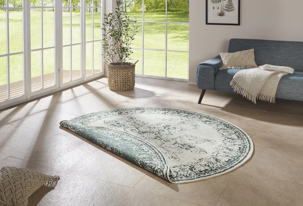 Hanse Home, Kusový koberec Twin Supreme 104139 Green/Cream kruh – na ven i na doma, 200x200 (průměr) kruh, zelená, chodba / předsíň