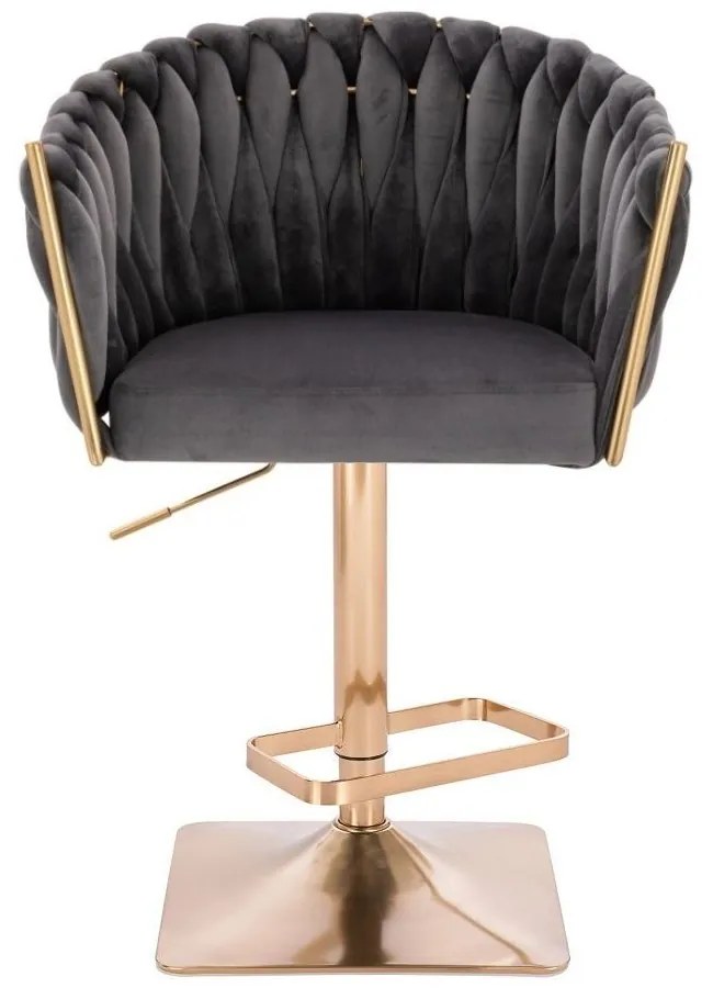 LuxuryForm DESIGN Barová židle NORDEN VELUR na zlaté hranaté podstavě - tmavě šedá