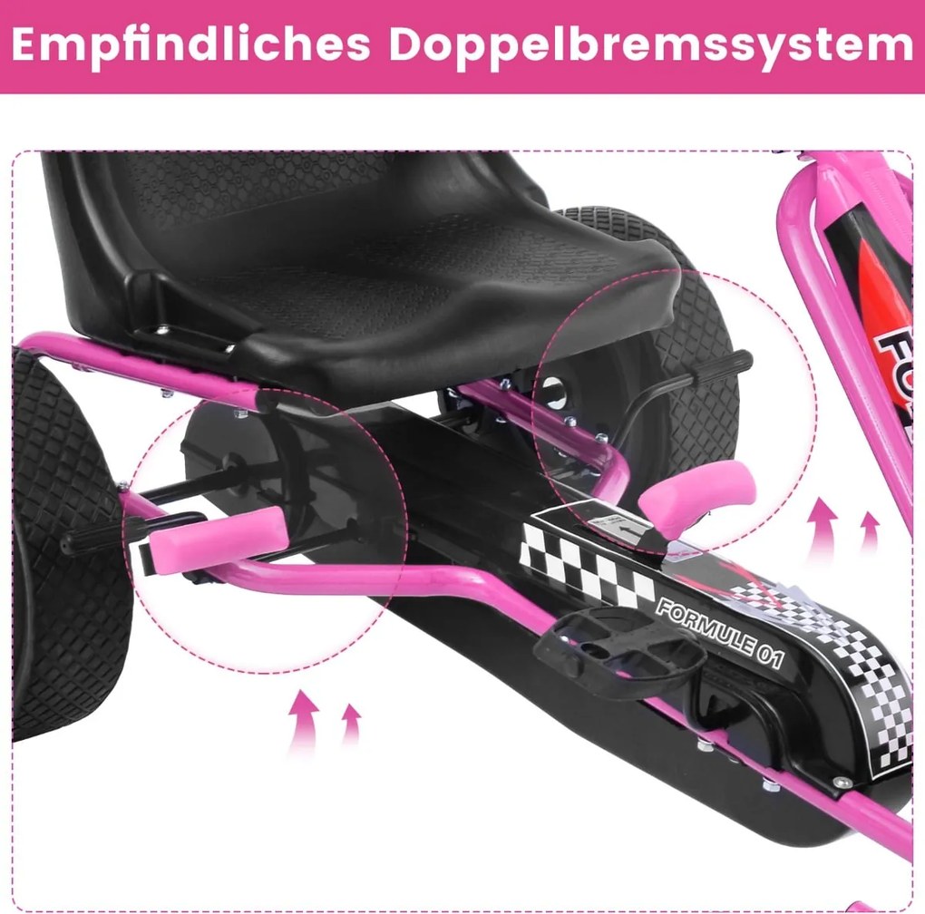 Costway Pedal Go-Kart Pedálové šlapací auto Dětské auto s pedálem Růžové, růžový