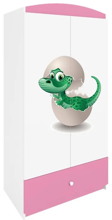 Dětská skříň Babydreams 90 cm dinosaurus růžová