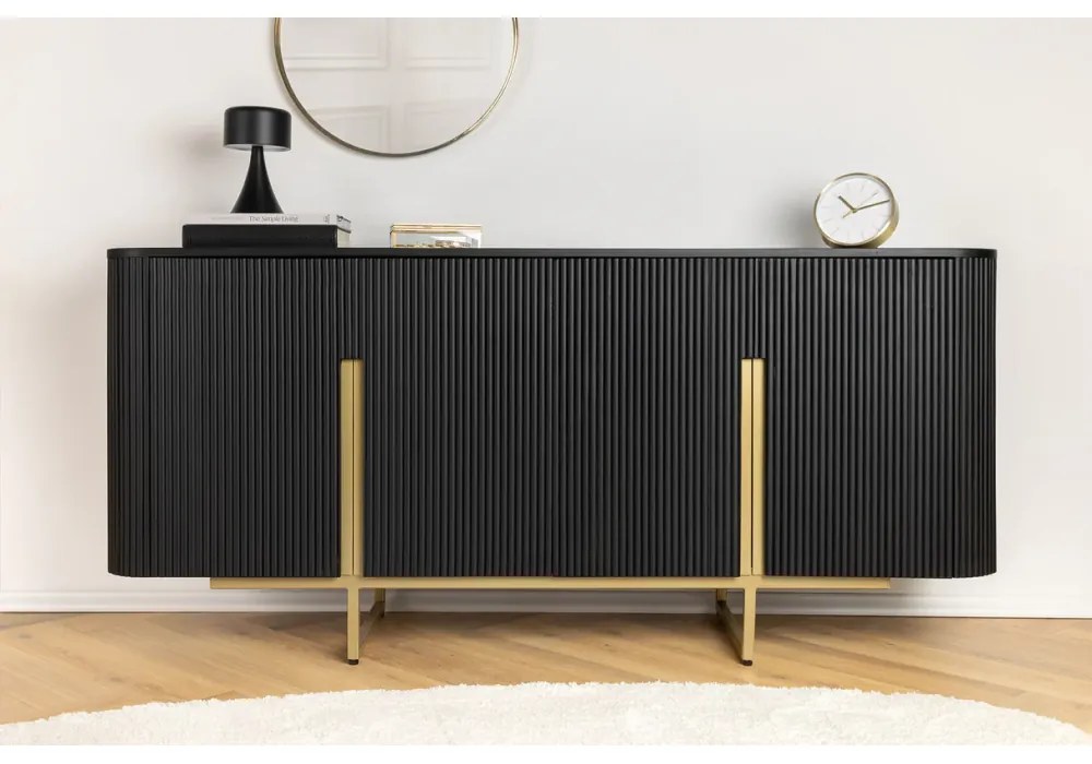 Massive home | Ručně vyrobená komoda GATSBY 160cm retro styl mango, černá zlatá
