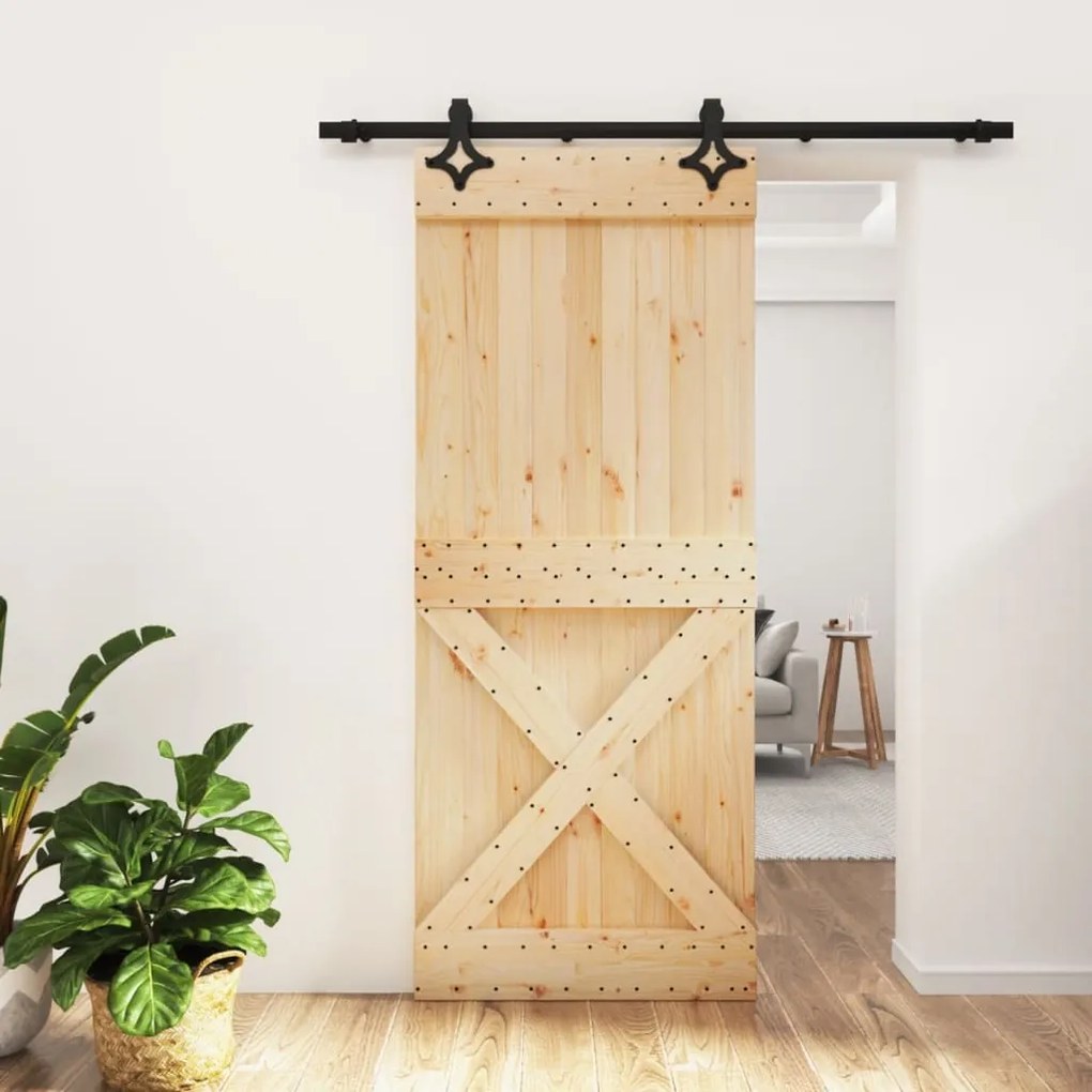Posuvné Dveře S Kováním 85 X 210 Cm Masivní Borové Dřevo