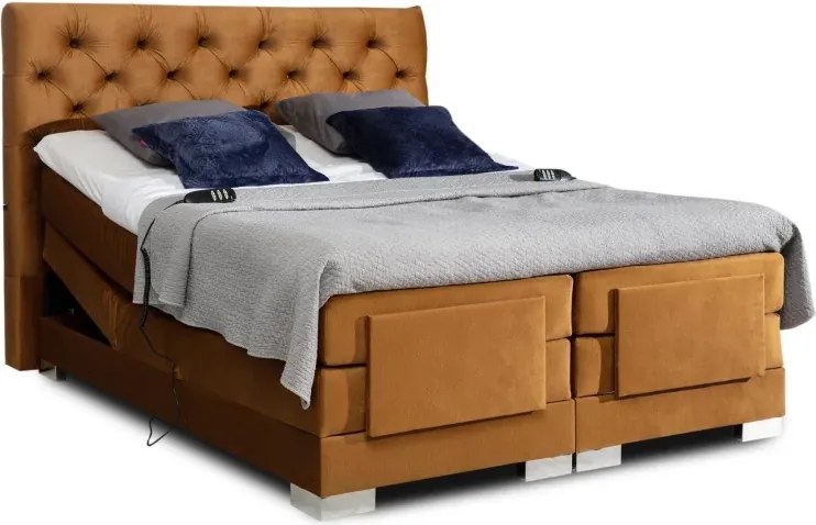 Kontinentální postel CARLINO boxspring s elektrickým polohováním 200x180, hořčicová (Monolith 48)
