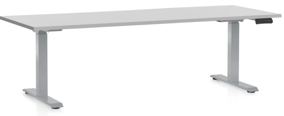 Výškově nastavitelný stůl OfficeTech D, 200 x 80 cm, šedá podnož, světle šedá