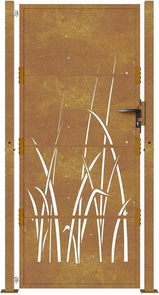 Zahradní branka 100 x 175 cm z corten oceli, design s trávou 153176
