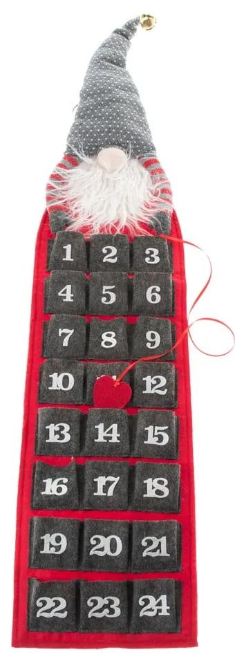 Šedo-červený textilní adventní kalendář Dakls, výška 75 cm