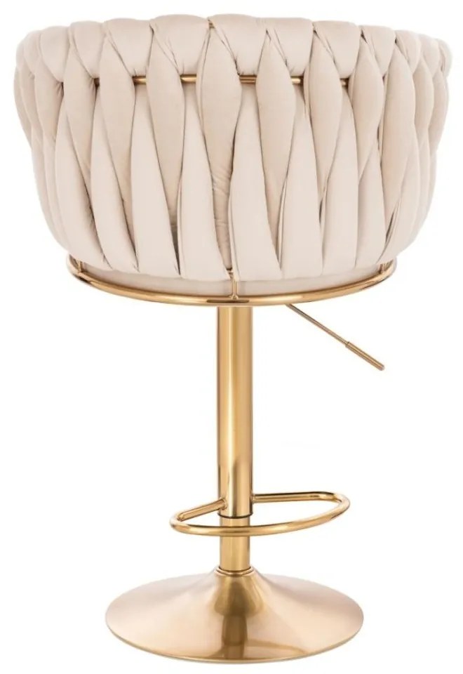 LuxuryForm DESIGN Barová židle NORDEN VELUR na zlaté kulaté podstavě - krémová
