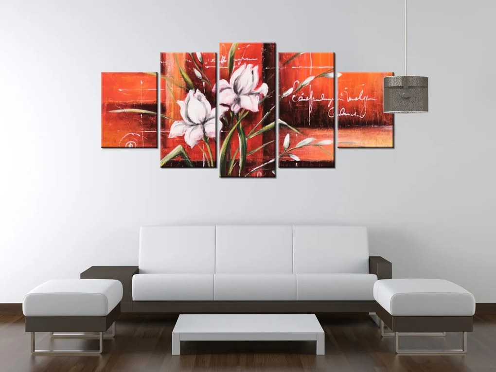 Gario Ručně malovaný obraz Rozkvetlý tulipán - 5 dílný Rozměry: 150 x 70 cm