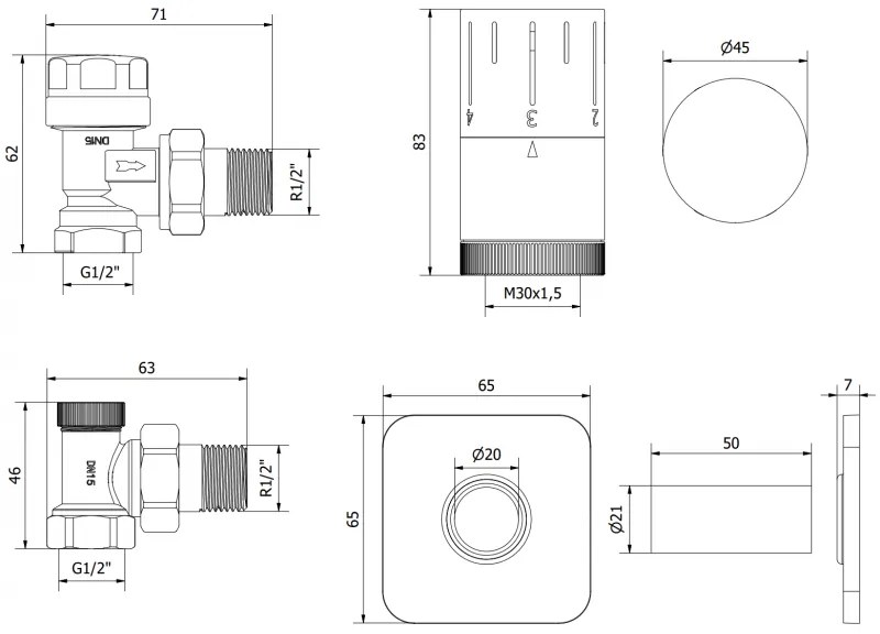 Mexen G05, úhlová termostatická souprava s hranatou krytkou, zlatá lesklá, W901-958-909-50