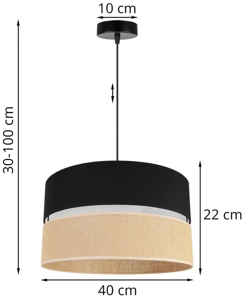 Závěsné svítidlo JUTA, 1x jutové/černé textilní stínítko, (fi 40cm), B