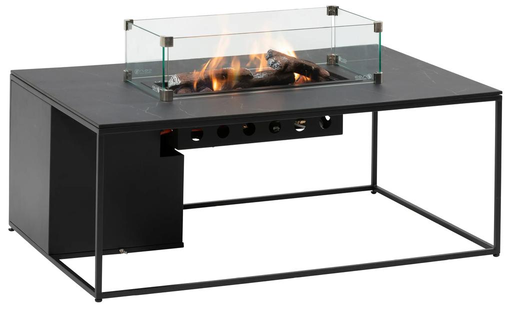 Stůl s plynovým ohništěm COSI- Design line černý rám / keramická deska šedá