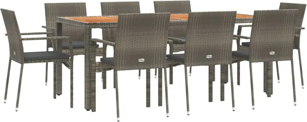 9dílný zahradní jídelní set s poduškami šedý polyratan 3184998