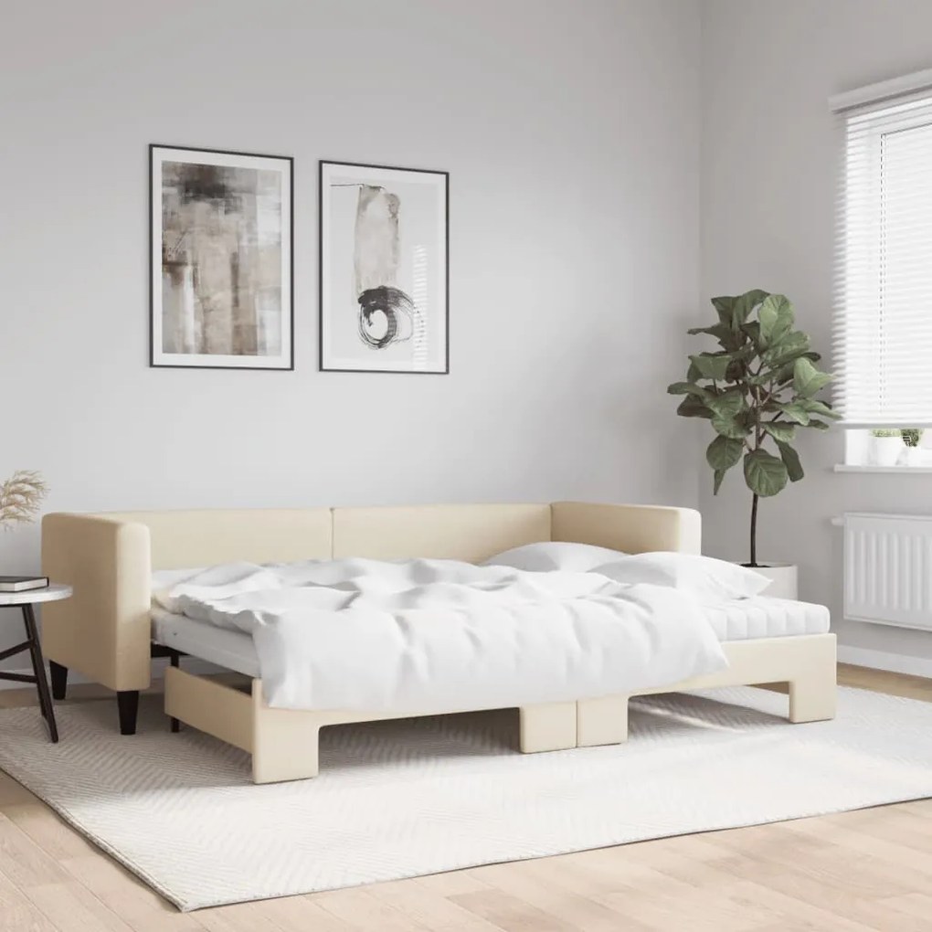 Válenda s přistýlkou a matracemi krémová 80 x 200 cm textil 3196595