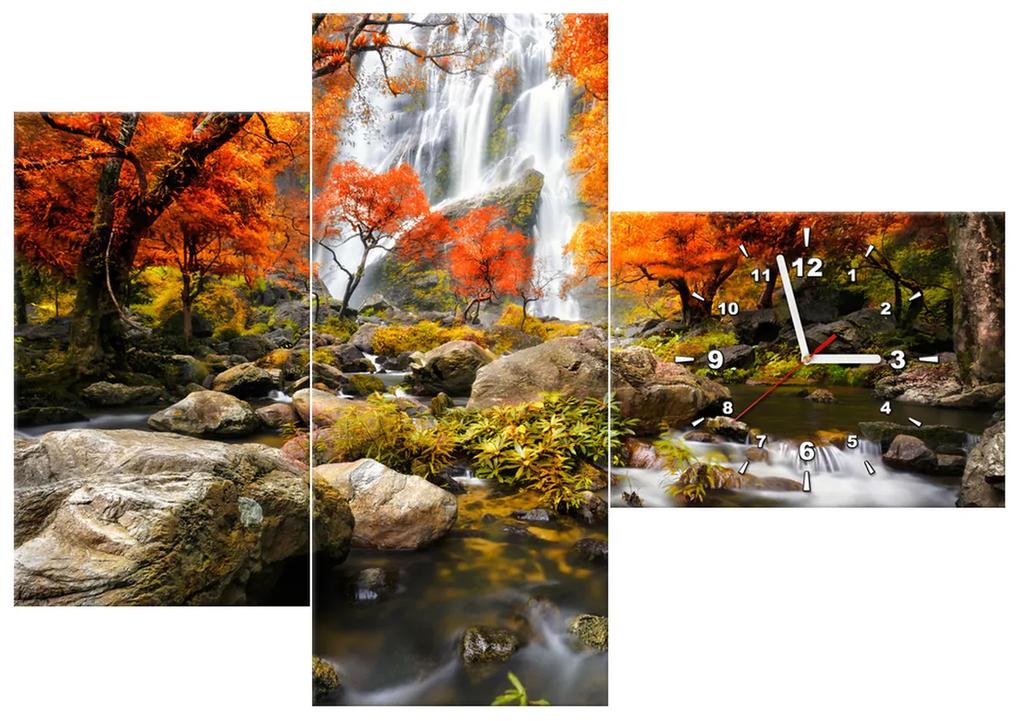 Gario Obraz s hodinami Podzimní vodopád - 3 dílný Rozměry: 100 x 70 cm