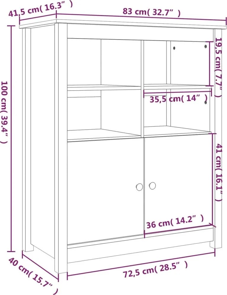 vidaXL Příborník 83 x 41,5 x 100 cm masivní borové dřevo [821515] Barva: Bílá