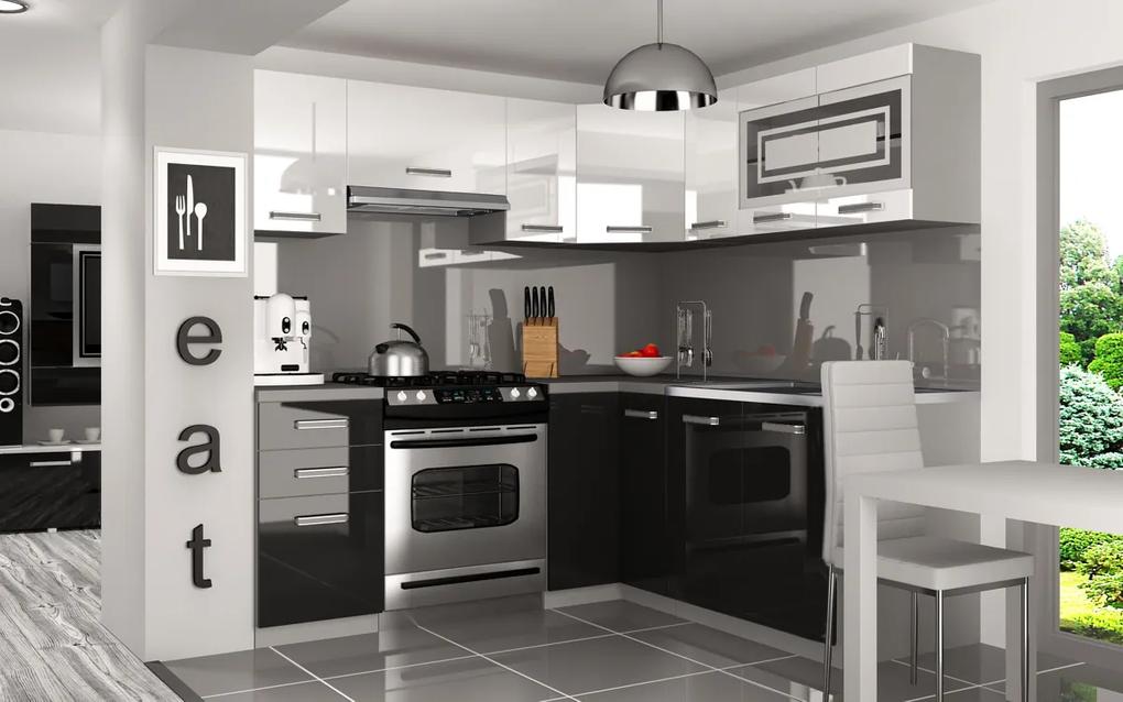 Kuchyňská linka 130 x 230 cm bílo-černá rohová Lui